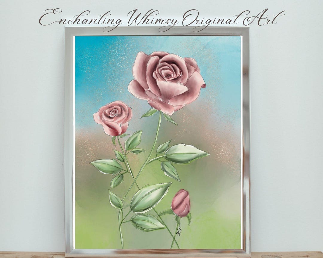 Pink Roses Digital Watercolor Printable Wall Art, Instant Download ...