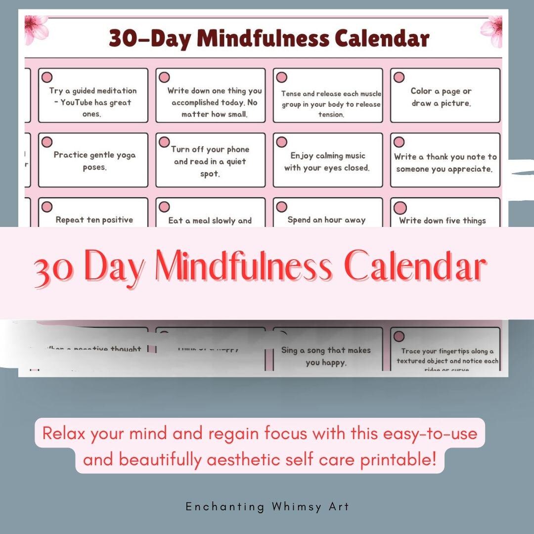 30 Day Mindfulness Challenge Printable Mental Health Tool for Inner ...