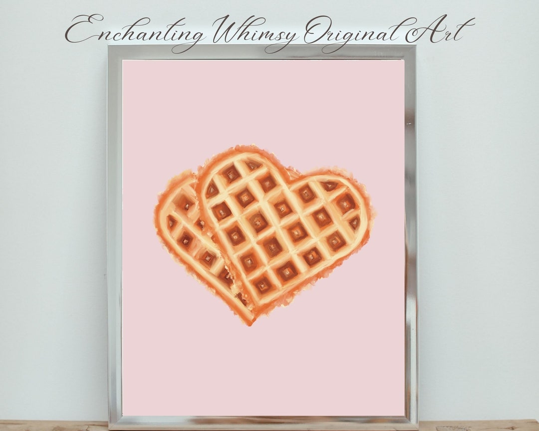 Hand-painted Waffle Heart Print | Whimsical Kitchen Wall Art (digital ...