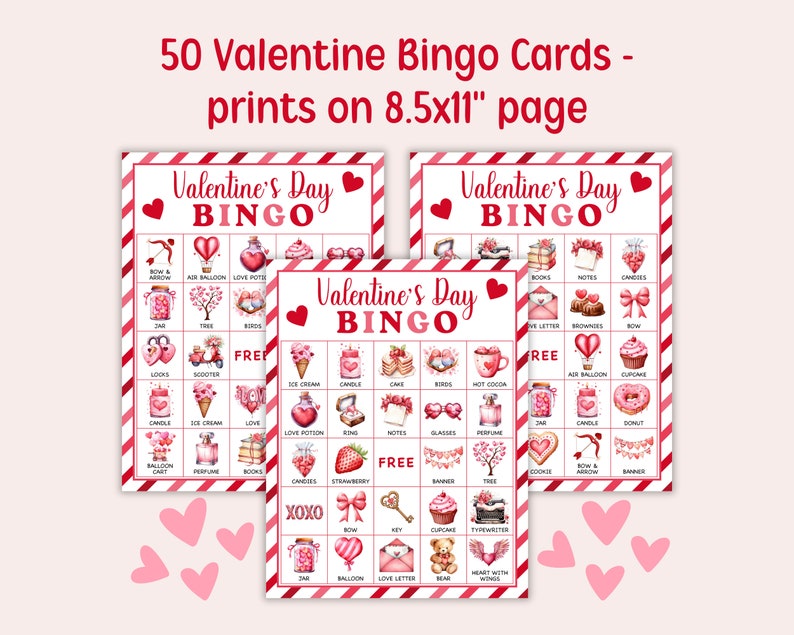 50 Valentine Bingo, Valentines Bingo, Valentines Day Bingo, Valentines ...