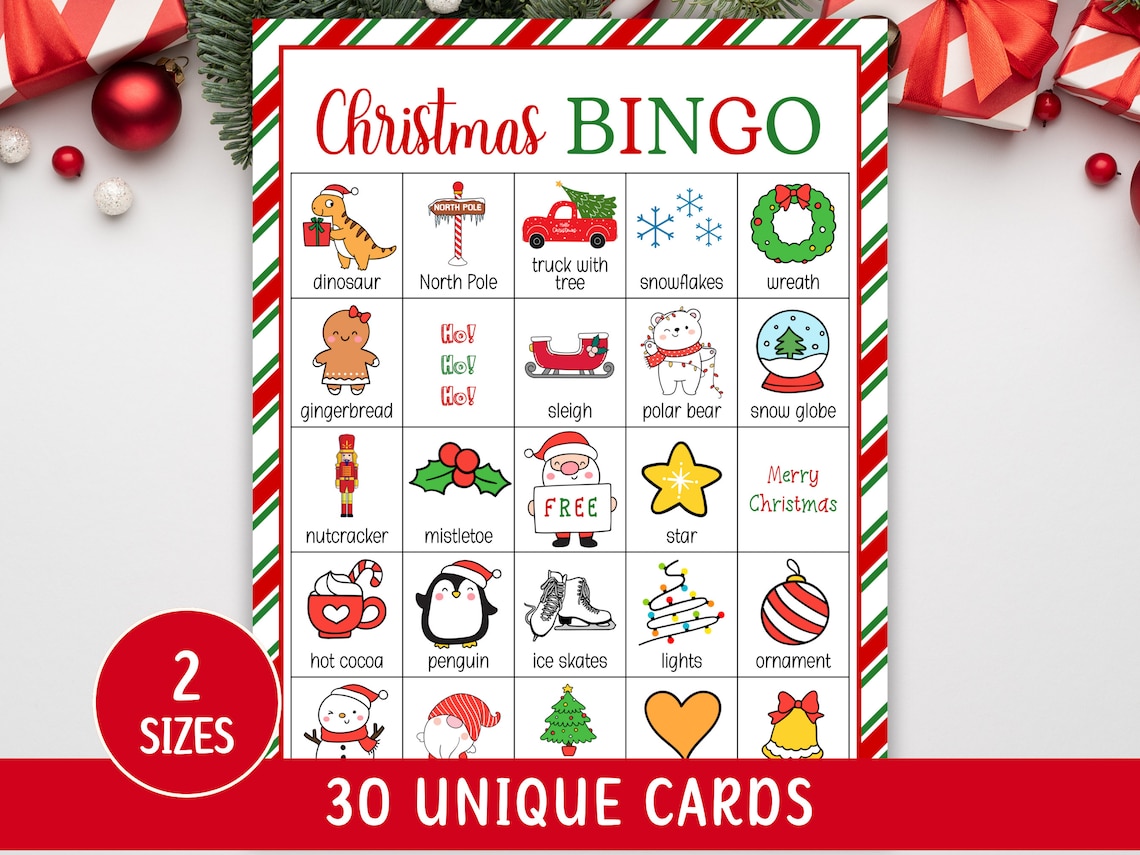 30 Christmas Bingo Cards, Printable Christmas Bingo Game for Kids ...