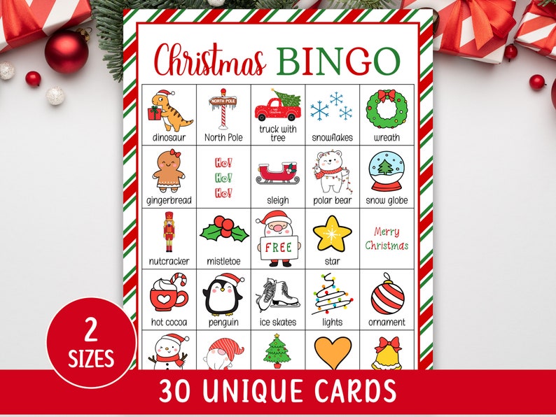 30 Christmas Bingo Cards, Printable Christmas Bingo Game for Kids ...