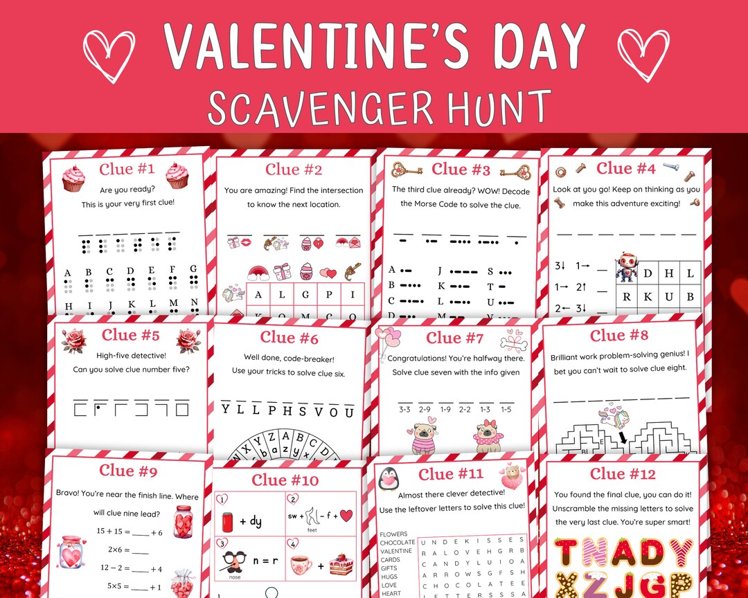 Valentine Scavenger Hunt, Kids Scavenger Hunt, Valentines Day Game ...