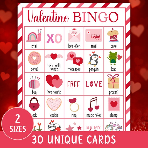 Valentine Bingo Cards - Etsy