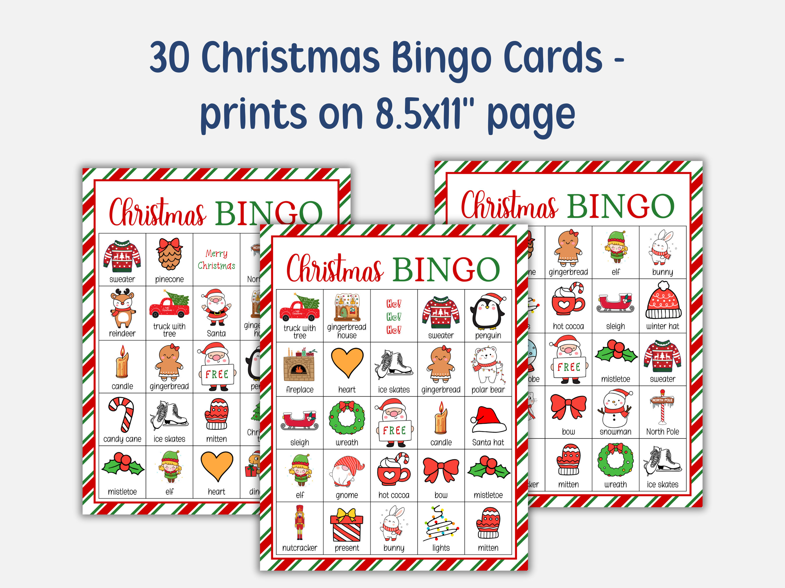 30 Christmas Bingo Cards, Printable Christmas Bingo Game for Kids ...