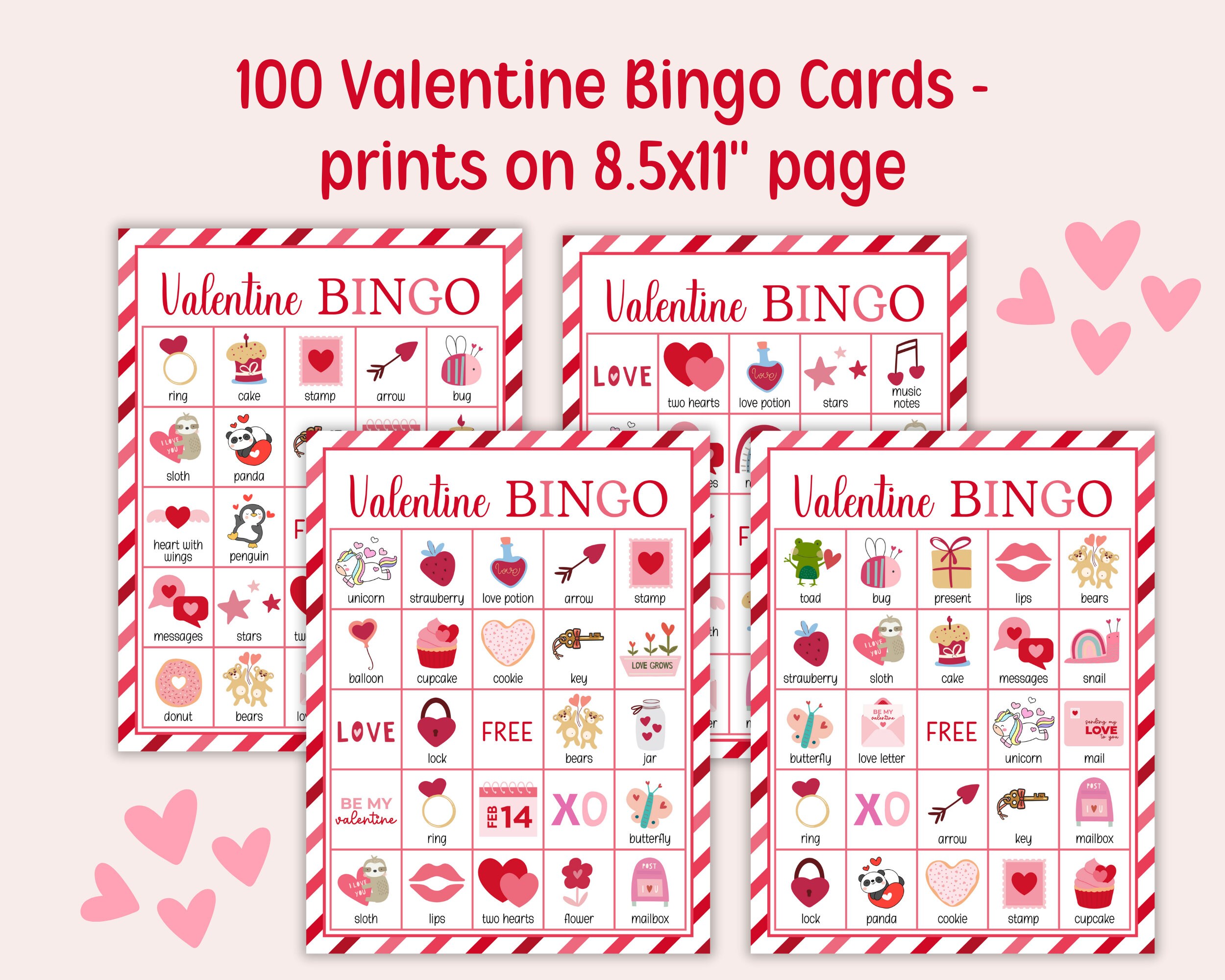 100 Valentine Bingo, Valentine Bingo Card, Valentines Bingo, Valentines ...