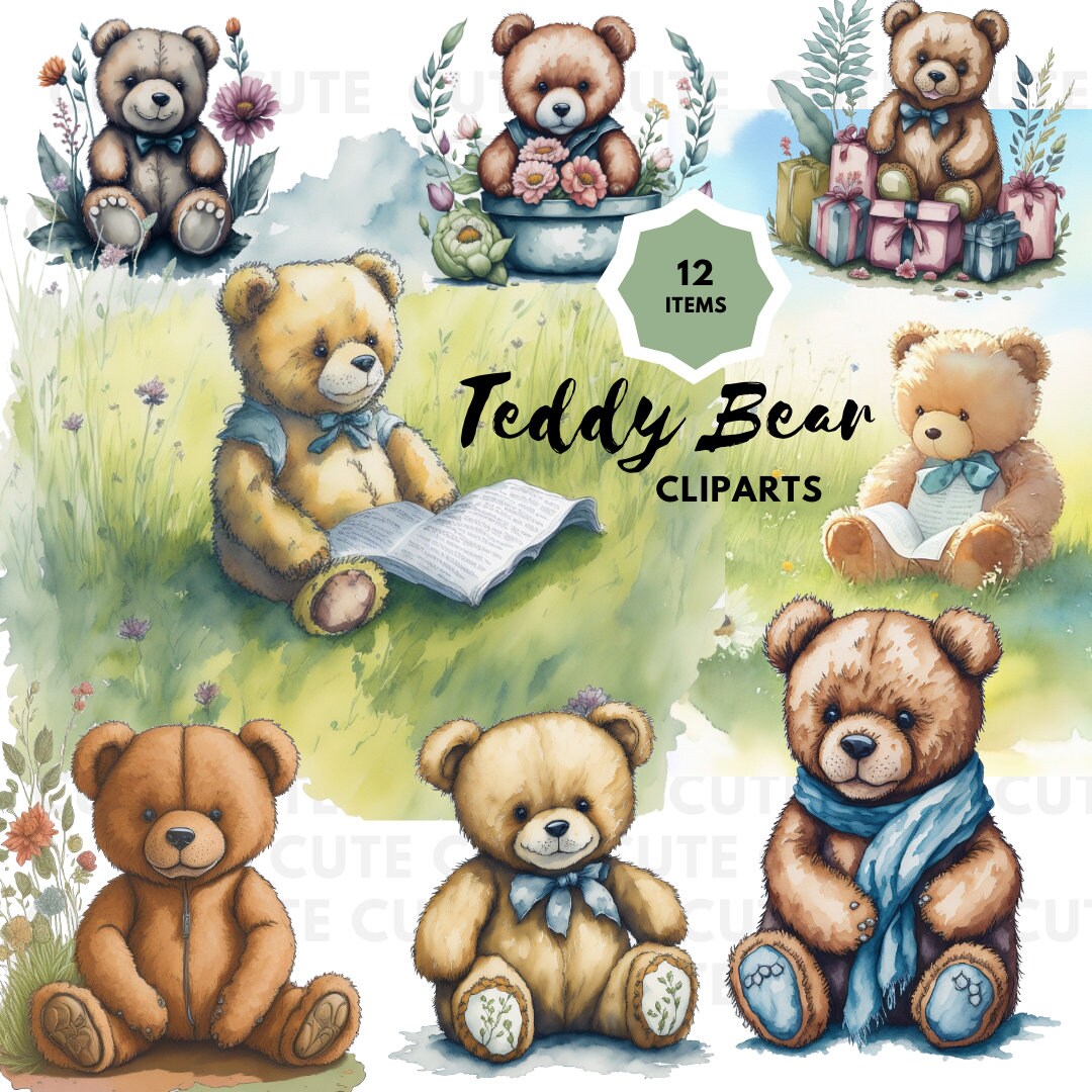 Watercolor Teddy Bear Clipart Teddy Bear Cute Clip Art Card - Etsy
