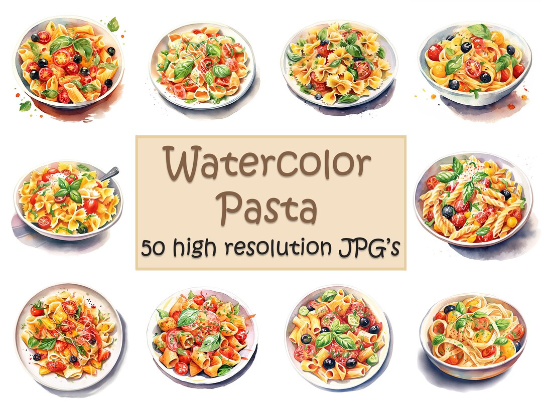 Pasta Clipart 50 High Quality Jpgs Watercolor Pasta Clipart Pasta ...
