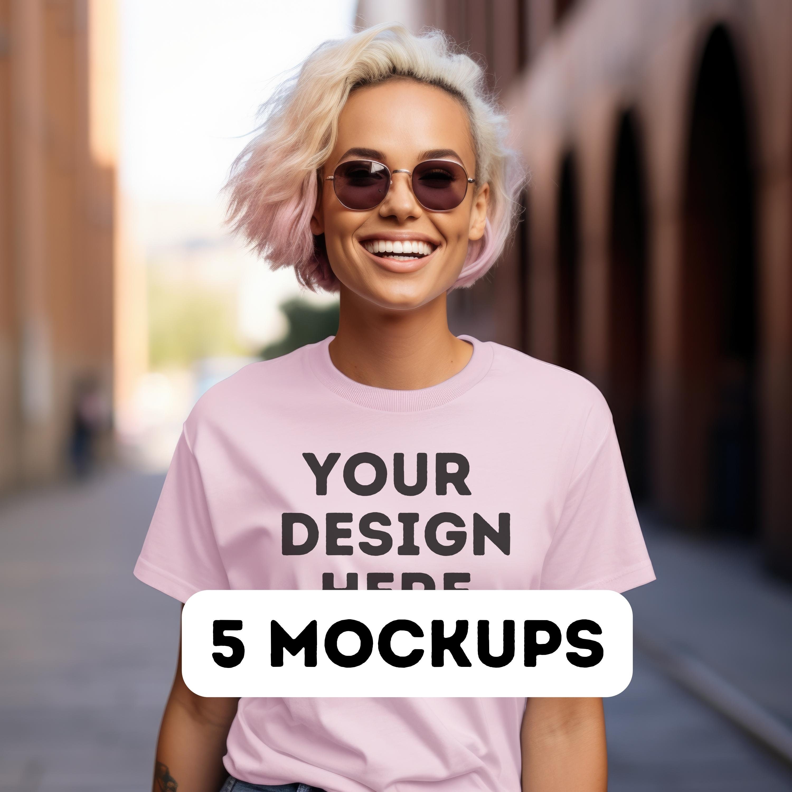 5000 Light Pink Mockup, Gildan Light Pink Female Mock Up, Your Design ...