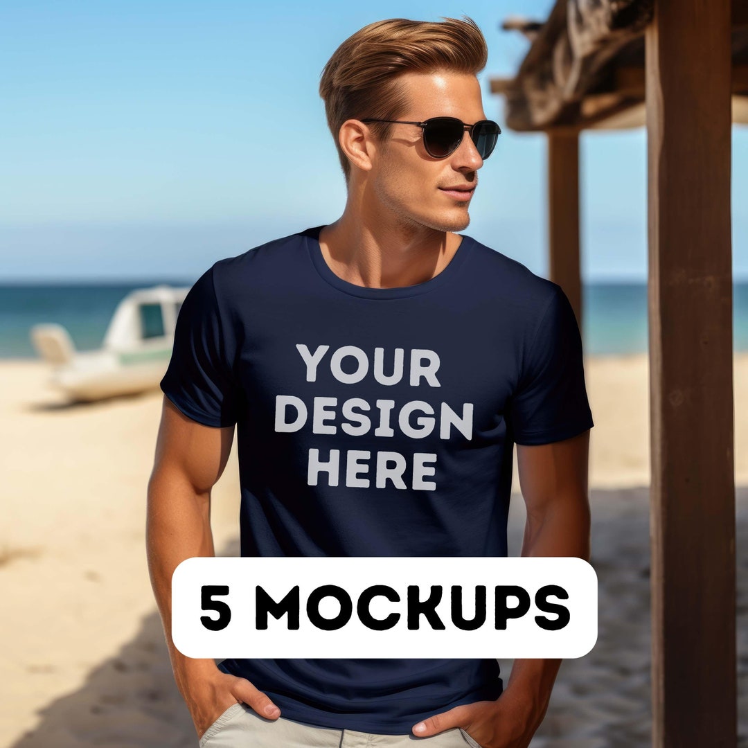 Navy T-shirt Mockup Bundle, Sport-tek ST350 Navy Mens T-shirt Mockup ...