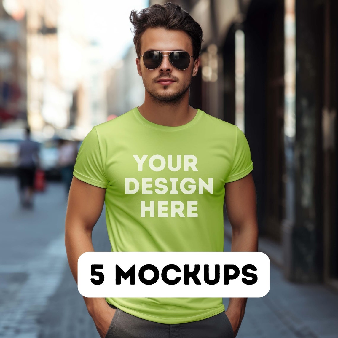 Lime Green Mockup Bundle, Green Shirt Mock-up, Print on Demand Mock ...