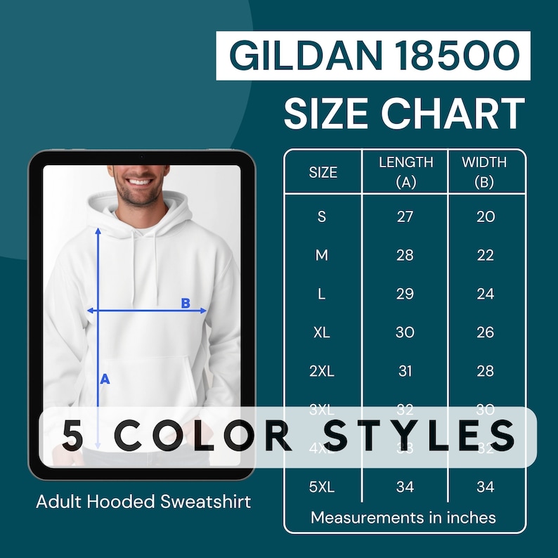 Gildan 18500 Size Chart, 18500 Size Guide, G185 Cm and Inches Table, Metric Size Chart, Chart ...