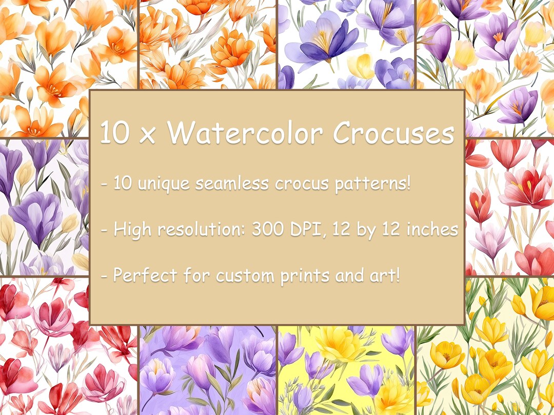 Watercolor Crocuses, 10 Seamless Patterns, Crocuses, Crocus, Clipart ...