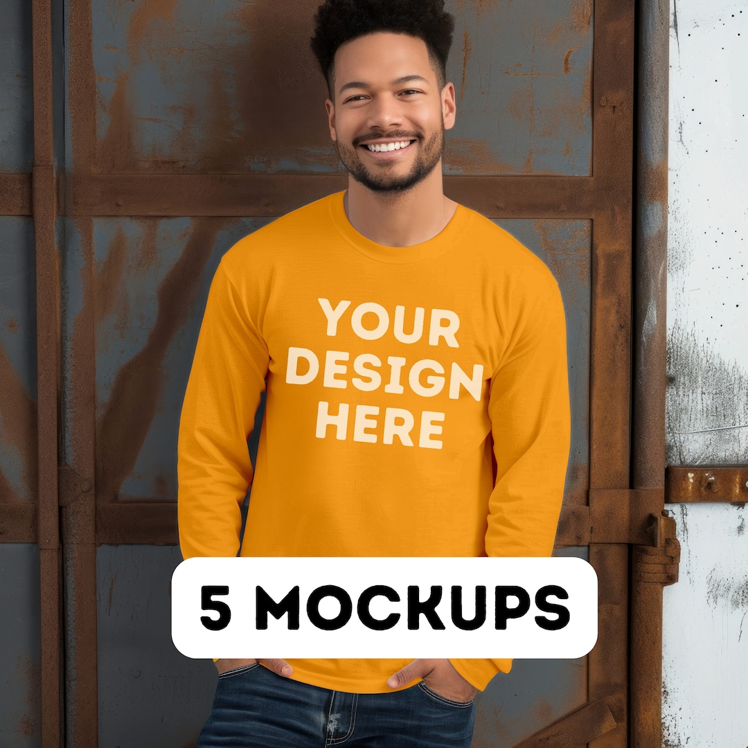Gildan 2400 Gold Mockup Bundle, Gildan 2400 Gold Long Sleeve Mockup ...