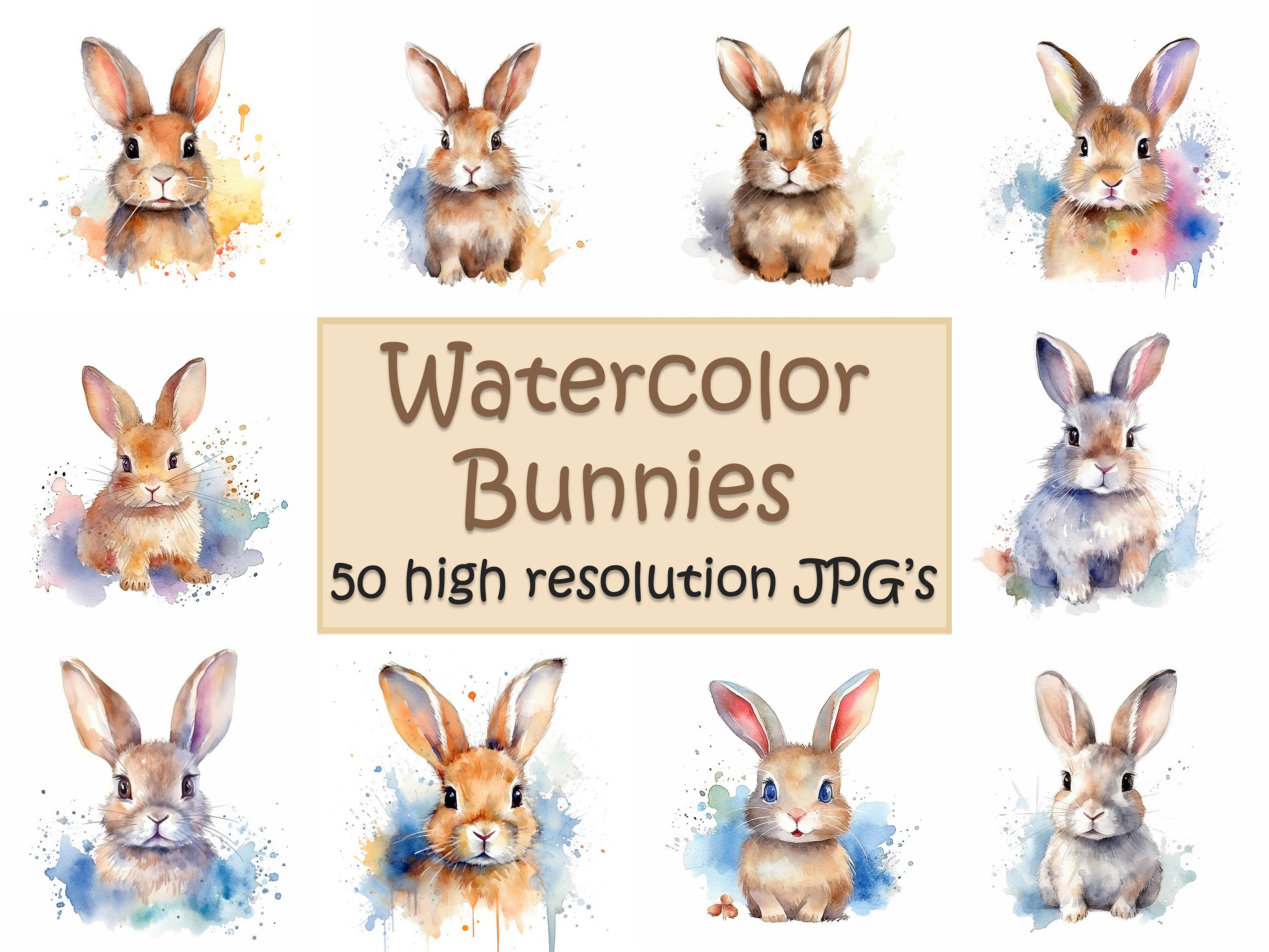 Bunnies Clipart Cute Animals Watercolor 50 High Resolution - Etsy