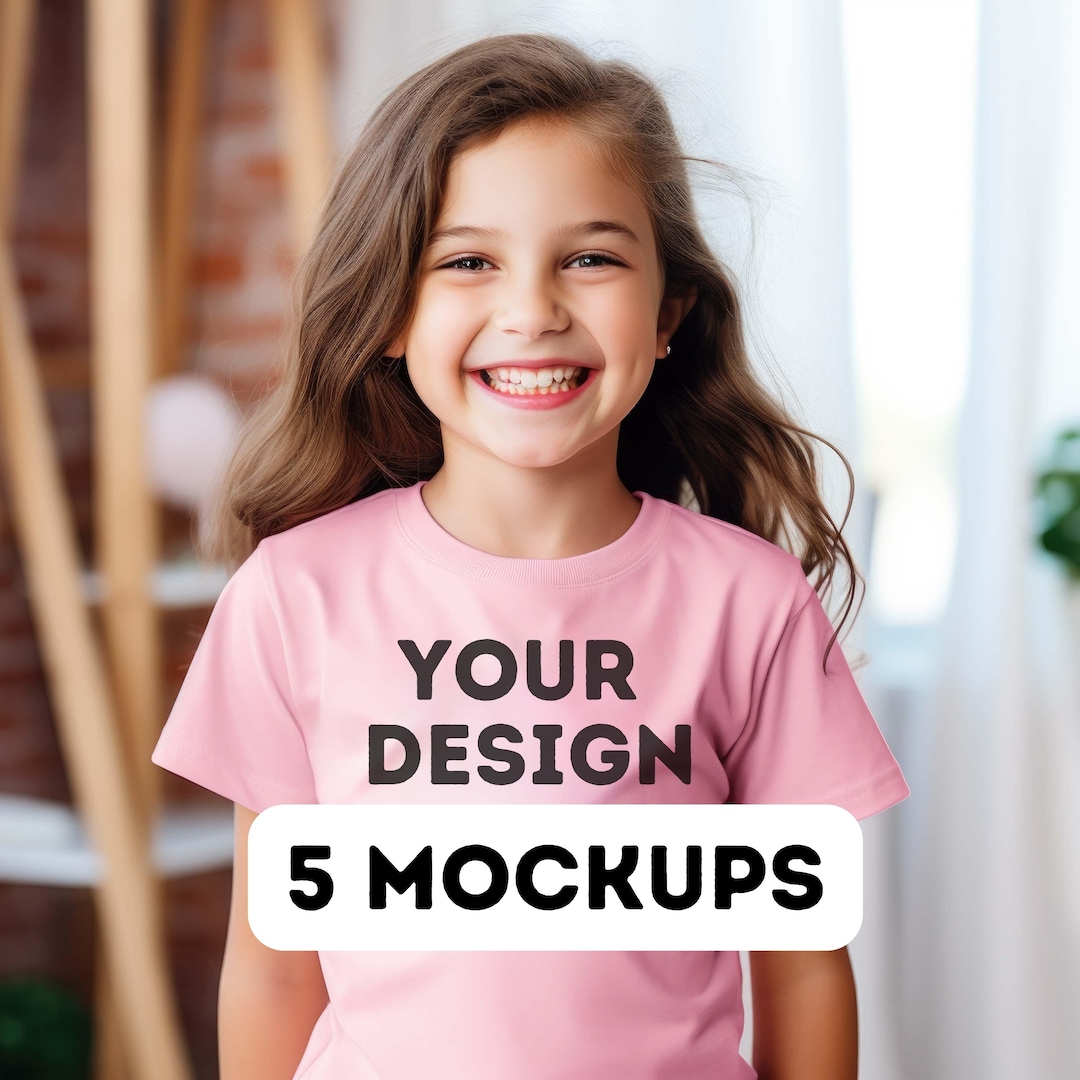 Gildan 5000B Light Pink Girl Mockup Bundle, Gildan Youth Mockup, Pink ...