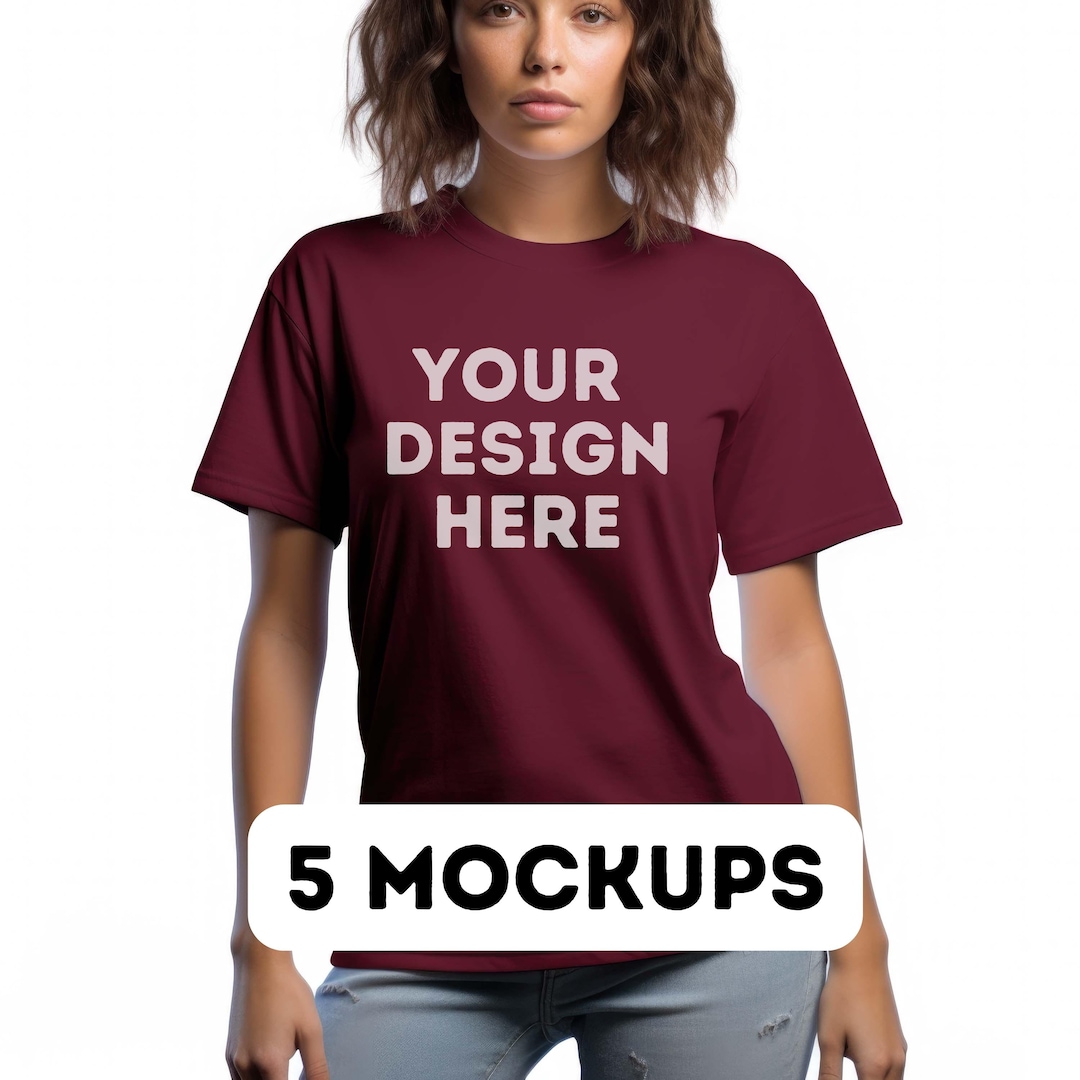 5000 Maroon Mockup Bundle, Back of Gildan Shirt, Female Maroon Shirt ...