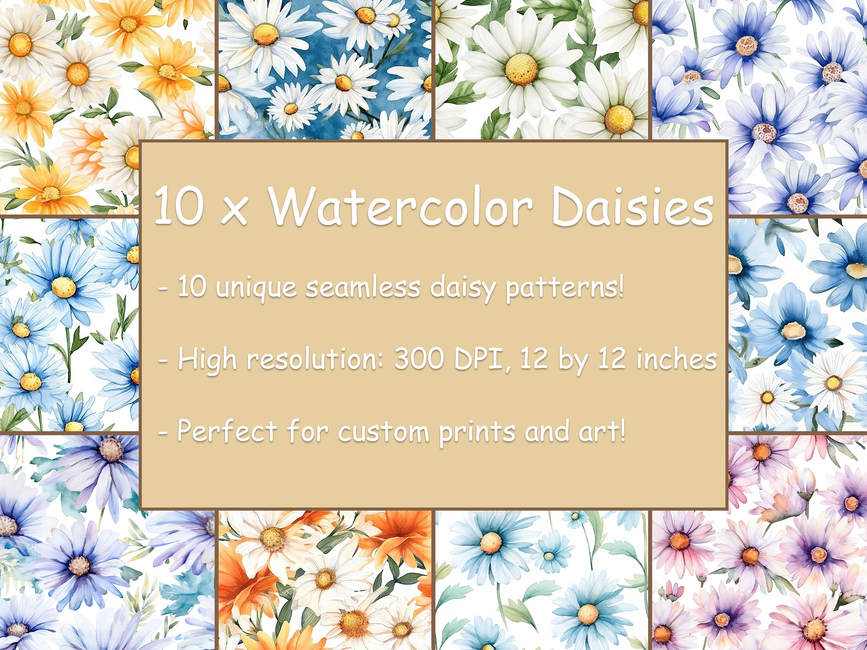 Watercolor Daisies 10 Seamless Patterns Daisies Daisy - Etsy