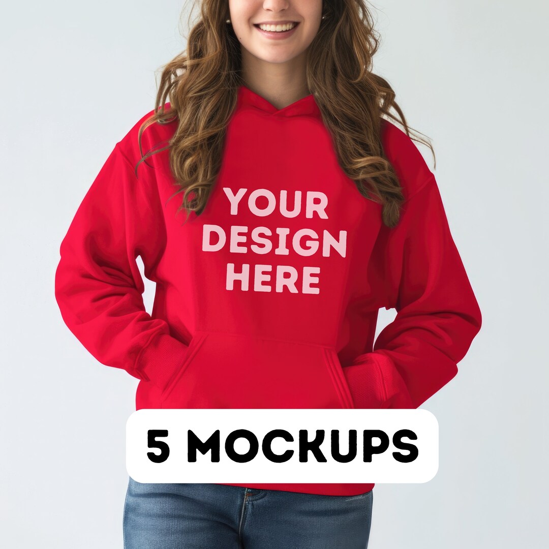 Gildan 18500 Red Mockup, Red Hoodie Mockup, Female Red G185 Mock-up ...