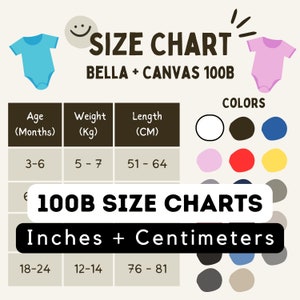 100B Size Chart, Infant Size Chart, Bella Canvas 100B, Color Chart ...