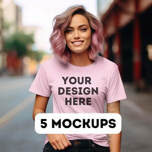 5000 Light Pink Mockup, Gildan Light Pink Female Mock Up, Your Design ...