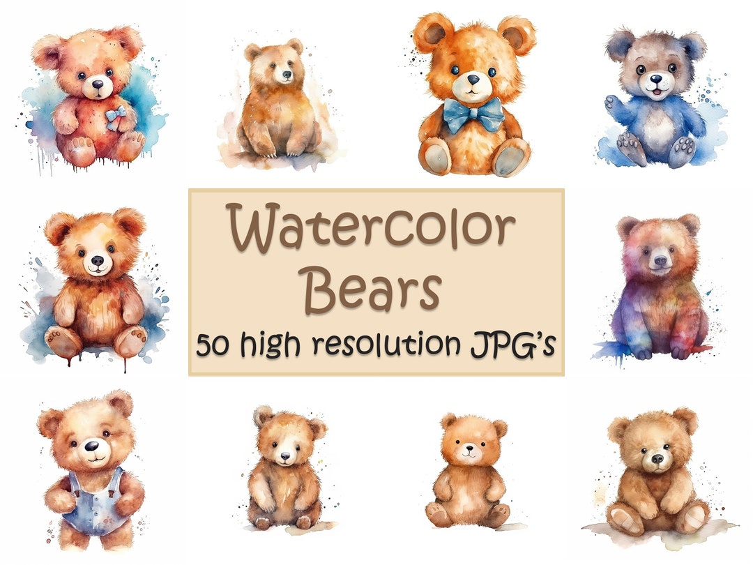 Bears Clipart Bundle Watercolor Clip Art Cute Bears Animal Print ...