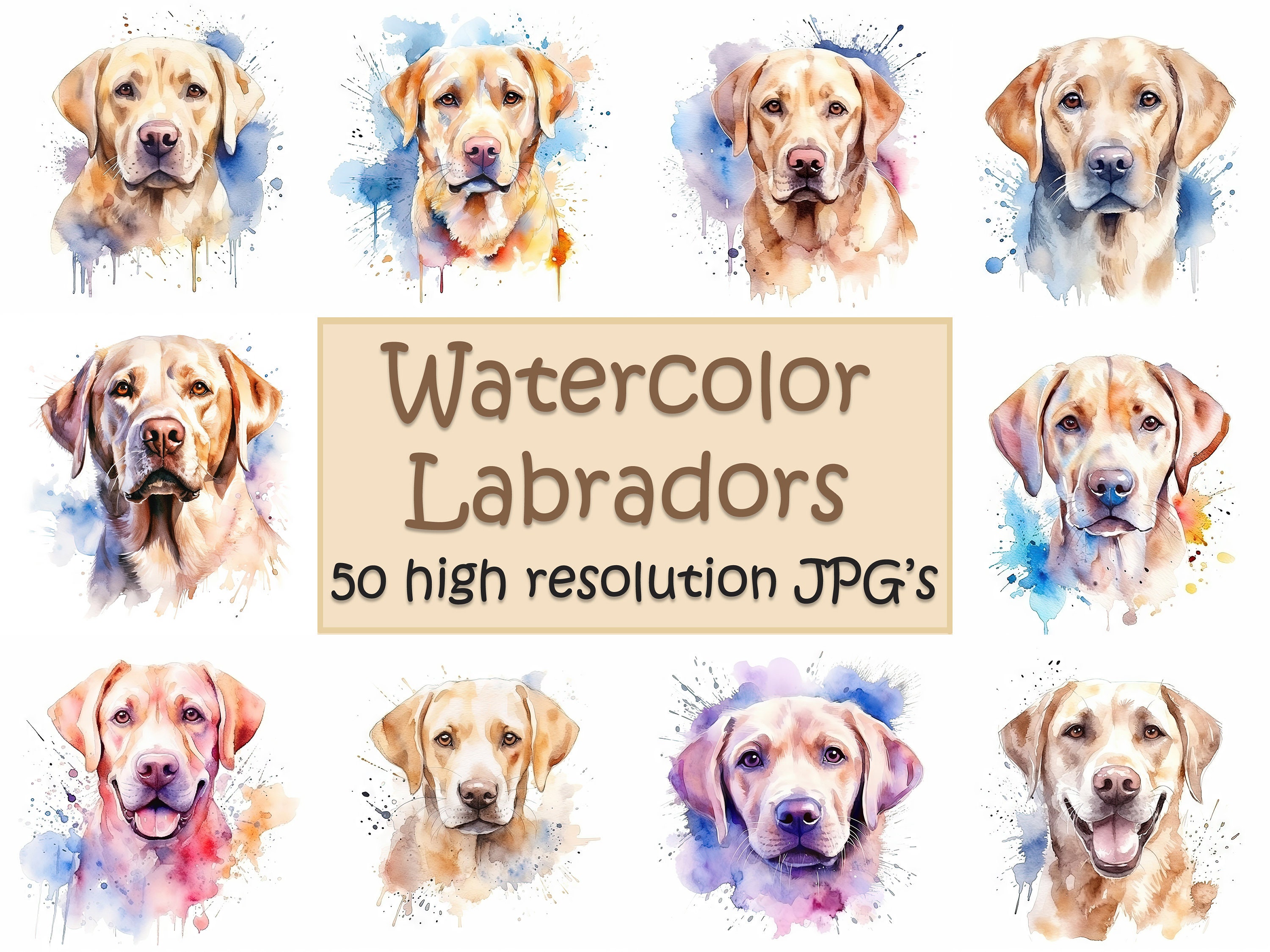 Watercolor Labradors, 50 High Resolution Jpg's, Labrador Clipart ...