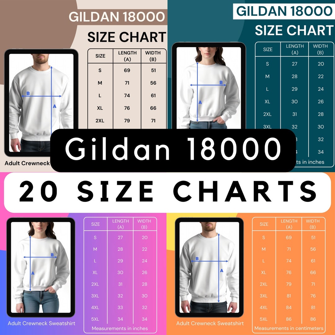 Gildan 18000 Size Chart, G18000 Size Chart Mockup, Sweater Size Chart ...