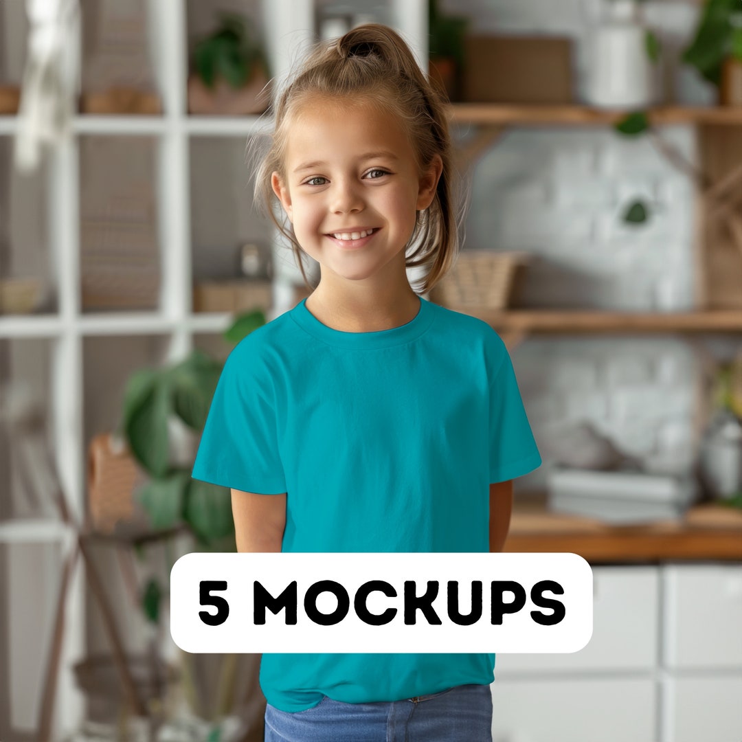 Gildan 5000B Girltropical Blue Mockup Bundle, Gildan Youth Mockup ...