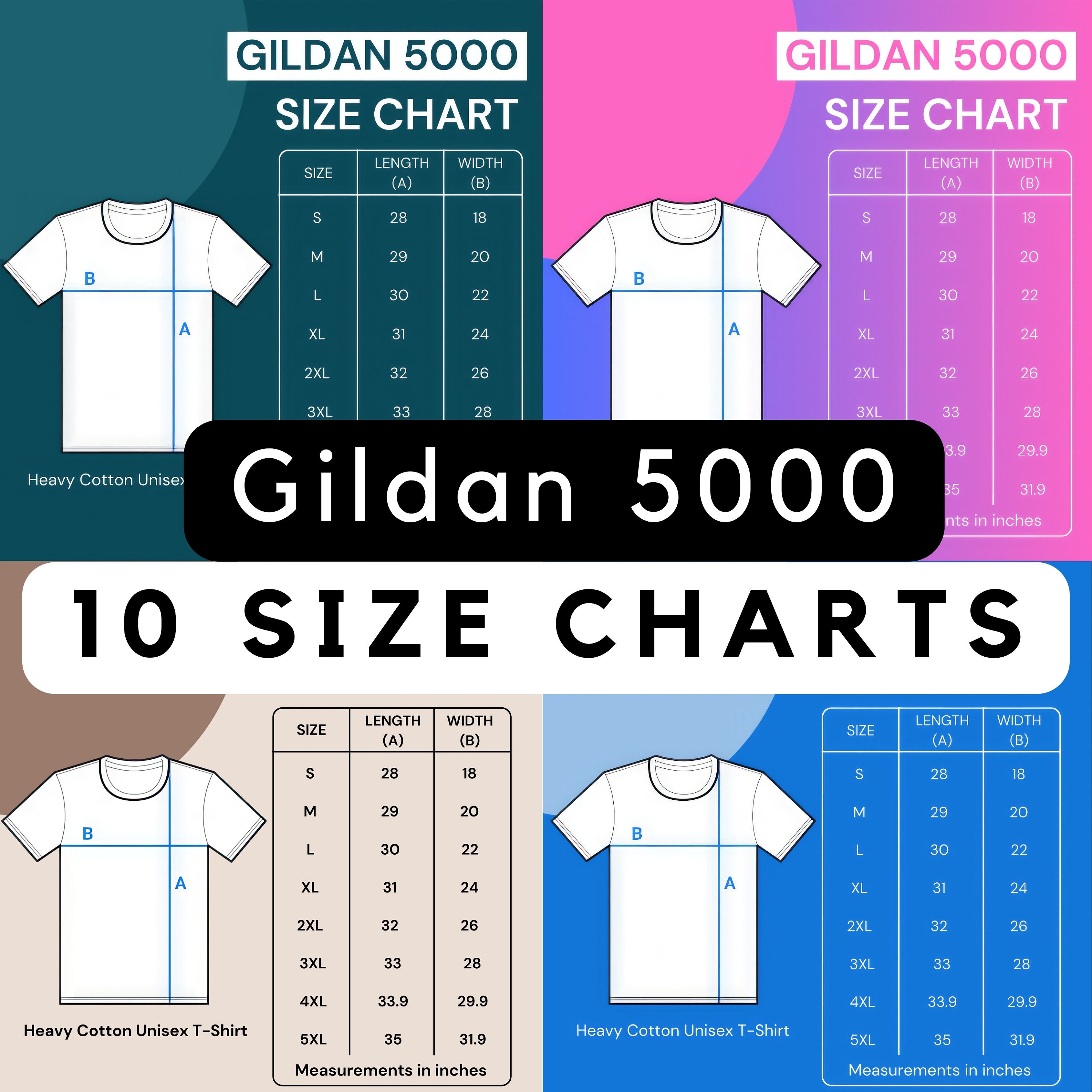 Gildan 5000 Size Chart, G5000 Size Chart, T-shirts Size Chart, Unisex ...