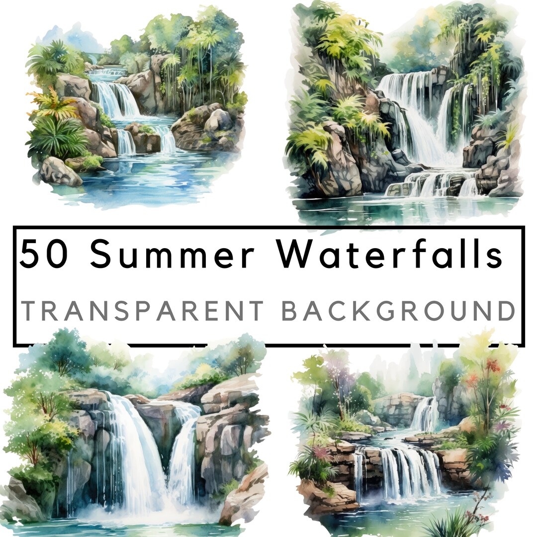 Waterfall Clipart, Summer Landscape, Tropical Waterfall, Individual ...