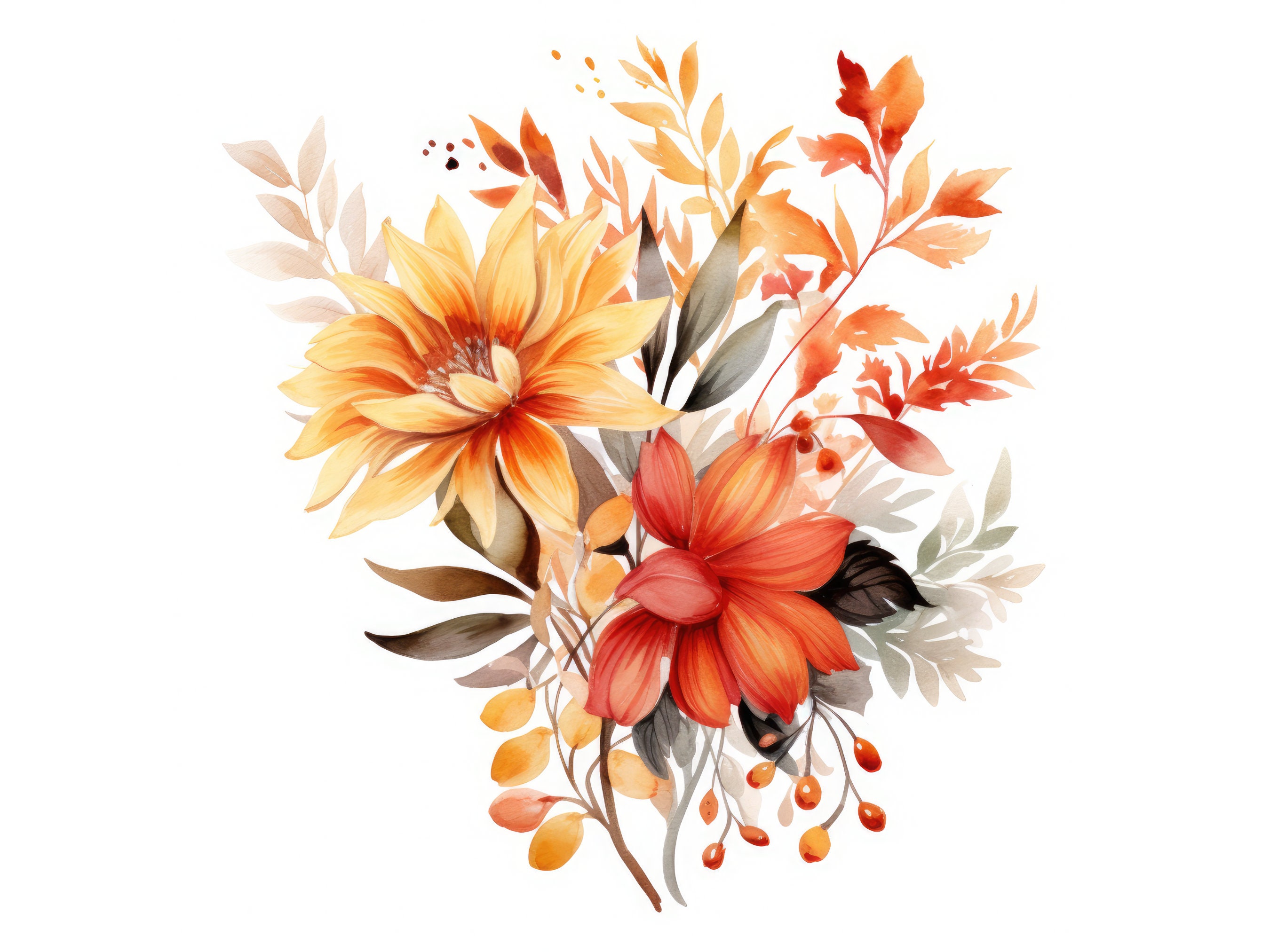 Autumnal Flowers Png Bundle Fall Printab Le Water Color - Etsy