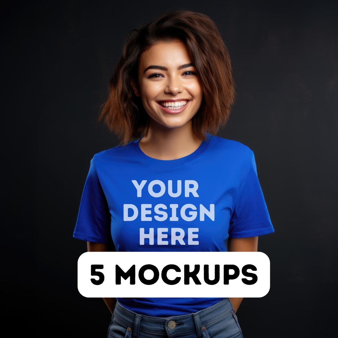 Mockup de camiseta azul royal unissex, mockup azul royal estilo boho ...