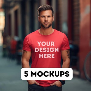Red T-shirt Mockup Bundle, Sport-tek ST350 Mens T-shirt Mockup Bundle ...