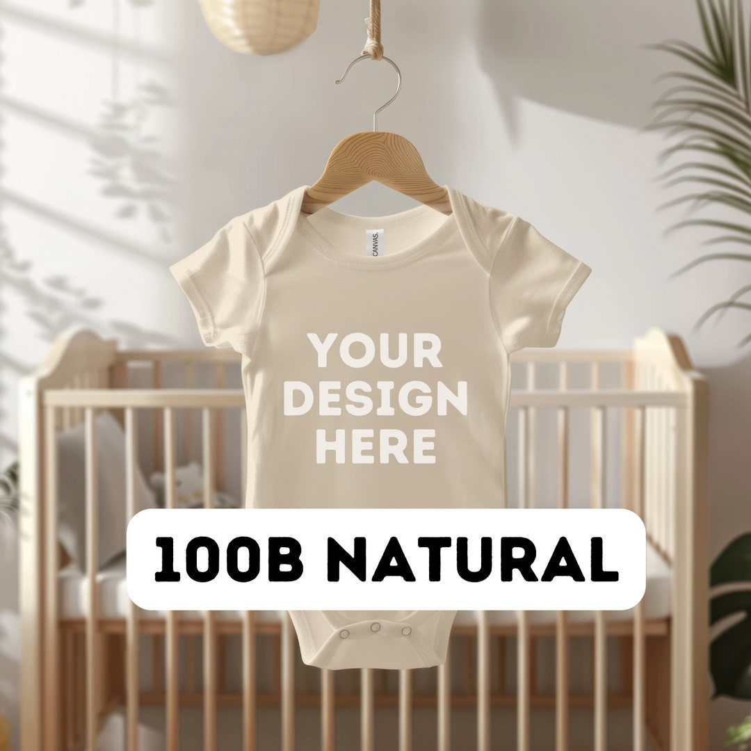 Bella Canvas 100B Natural Baby Bodysuit Mockup Bundle, Beige Baby ...