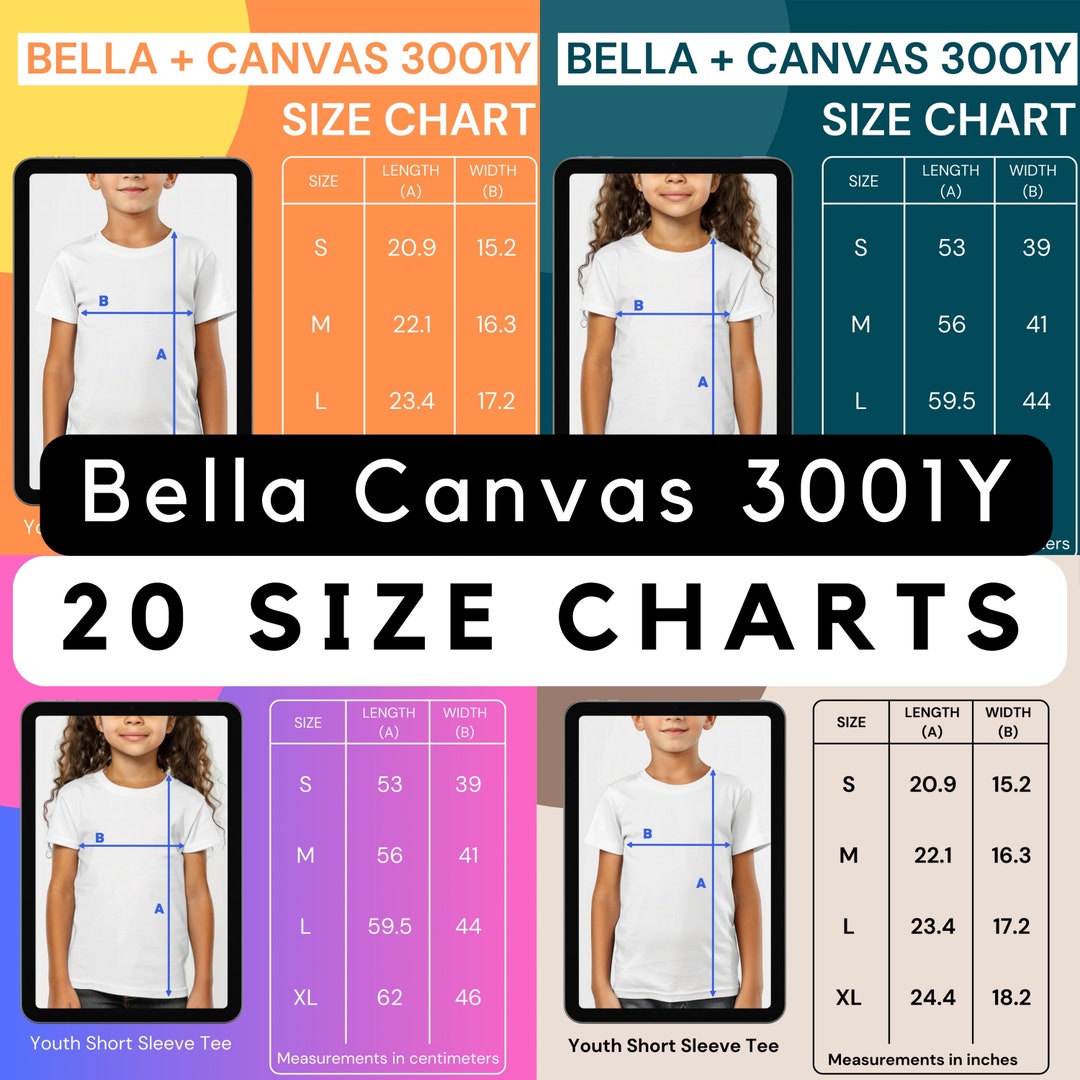 Bella Canvas 3001Y Size Chart, Youth Size Chart, Kids Size Chart, 3001 Kids Sizing, Size Chart ...