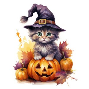 Halloween Kitten Png, Halloween Cat Png, Kitten Clipart, Pumpkin Cat ...