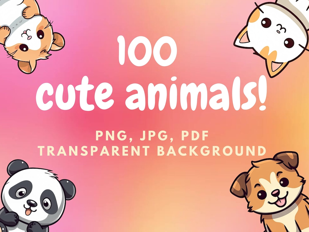 Cute Animals Clipart PNG Bundle, Kawaii Animals, Animal Stickers, Baby ...