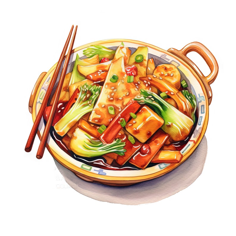 Chinese Food Clipart Watercolor Chinese Dish Clip Art Hotpot - Etsy