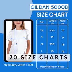 Gildan 5000B Size Chart, G5000B Youth Size Chart, T-shirts Size Chart ...