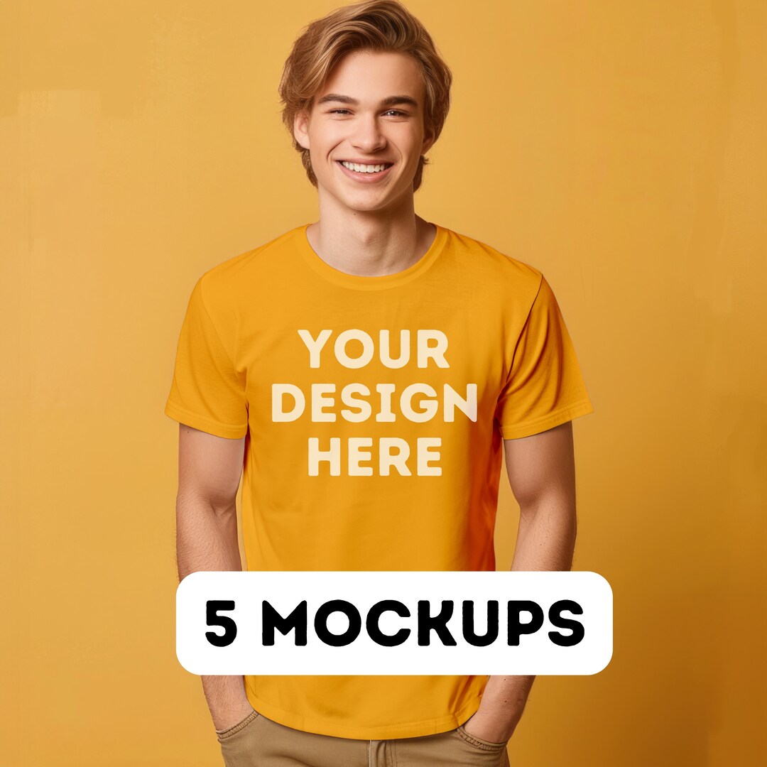 3001 Gold Shirt Mockup Photo 3001, Bella Canvas Gold, Male Model Mock ...