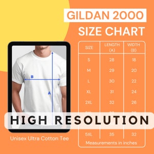 Gildan 2000 Size Chart, G2000 Size Chart, T-shirts Size Chart, Unisex ...