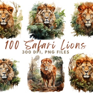 Lions Clipart Jungle Bundle, Animated Lion Digitable, Water Color Print ...