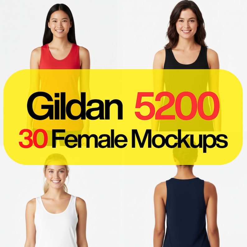 Gildan 5200 Female Mockup Bundle, Summer Tank Top Mock, Your Design ...