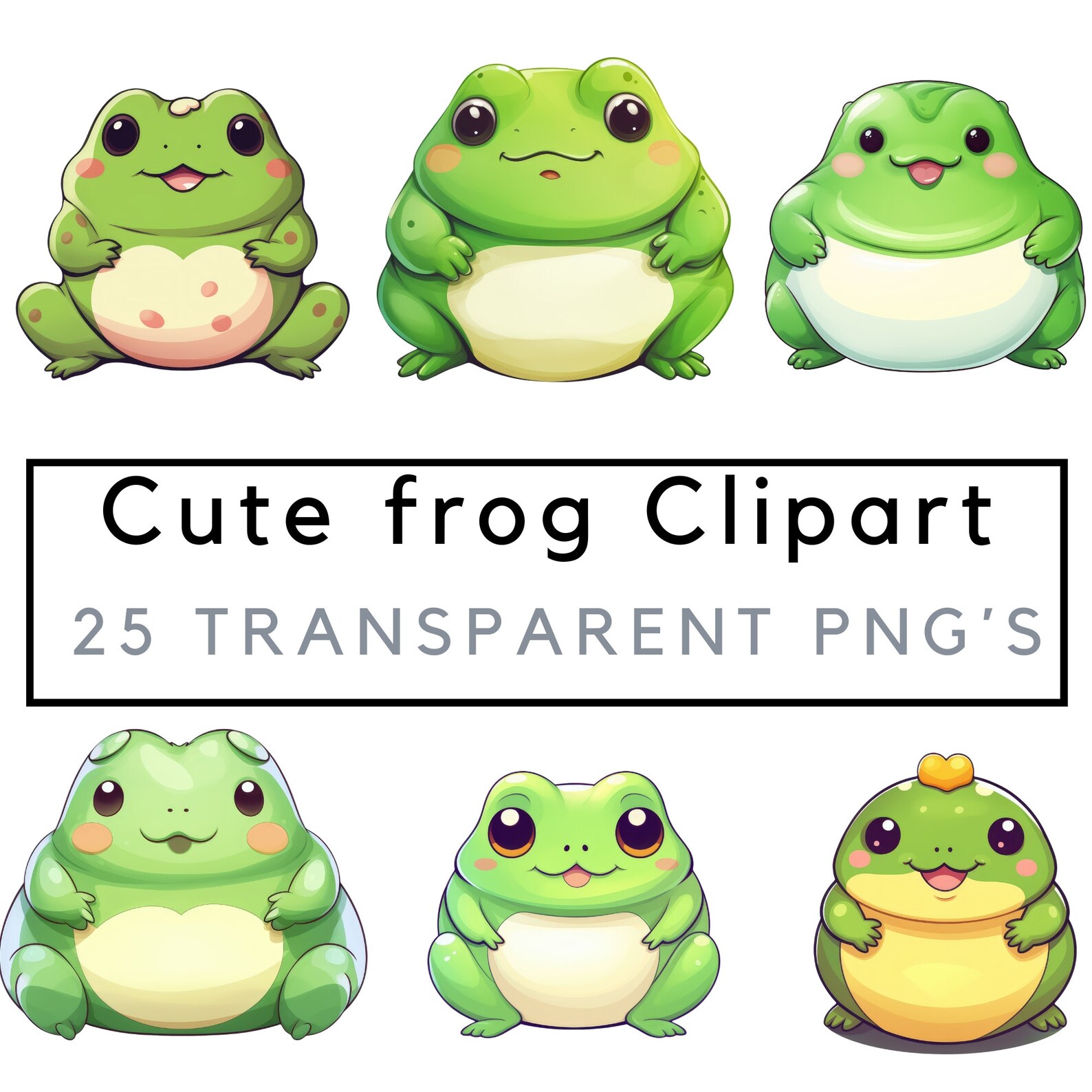 Cute Frog Clipart, Watercolor Frog Png Bundle, Clipart Pack, Fat Frogs ...