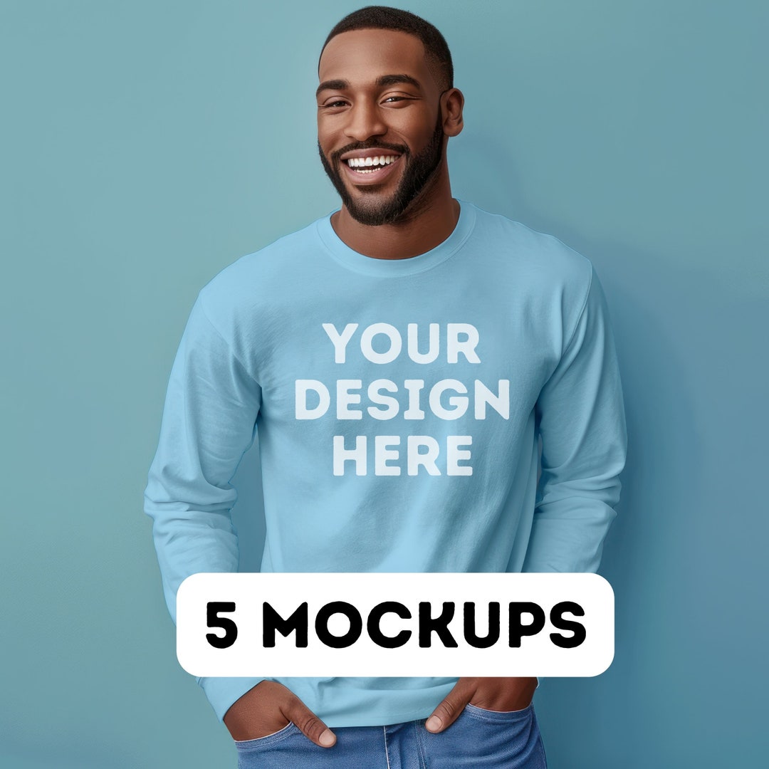 Gildan 2400 Light Blue Mockup Bundle, Gildan 2400 Light Blue Long ...