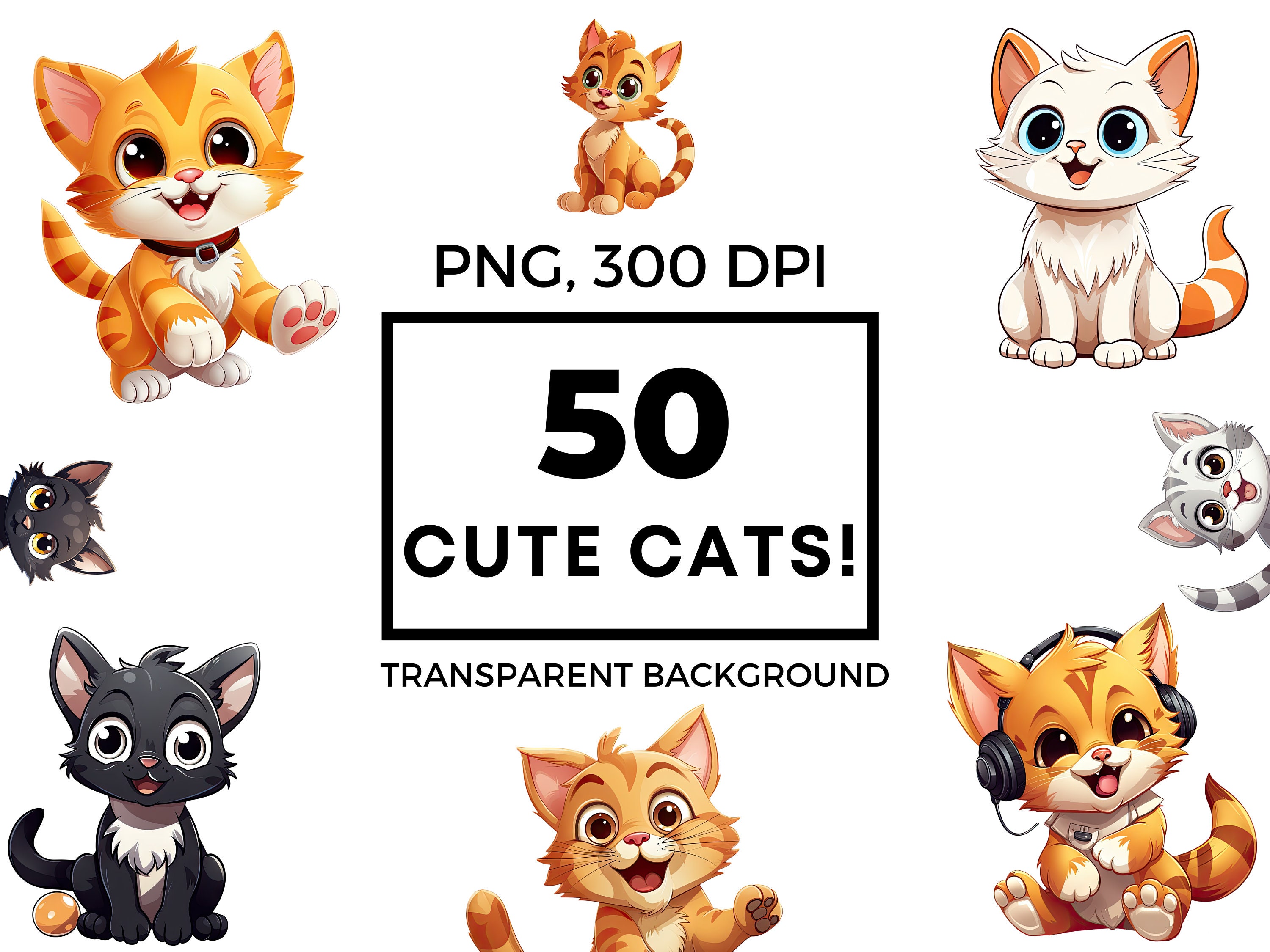 Cute Cats Clipart Cat Stickers 50 Png Images Kawaii Cats Etsy