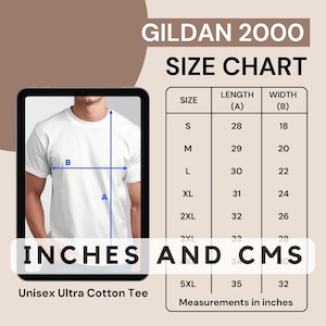 Gildan 2000 Size Chart, G2000 Size Chart, T-shirts Size Chart, Unisex ...
