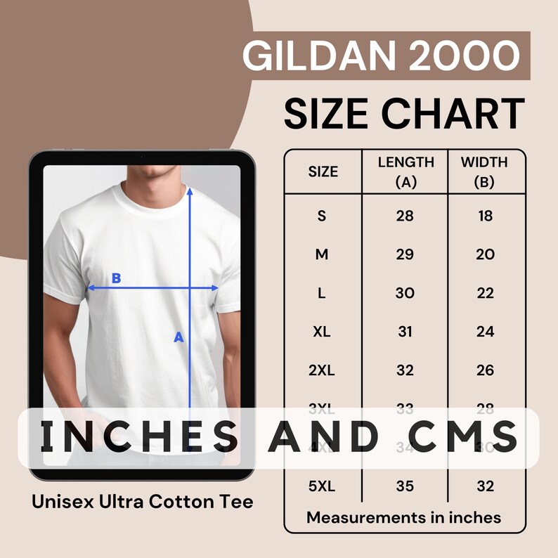 Gildan 2000 Size Chart, G2000 Size Chart, T-shirts Size Chart, Unisex ...
