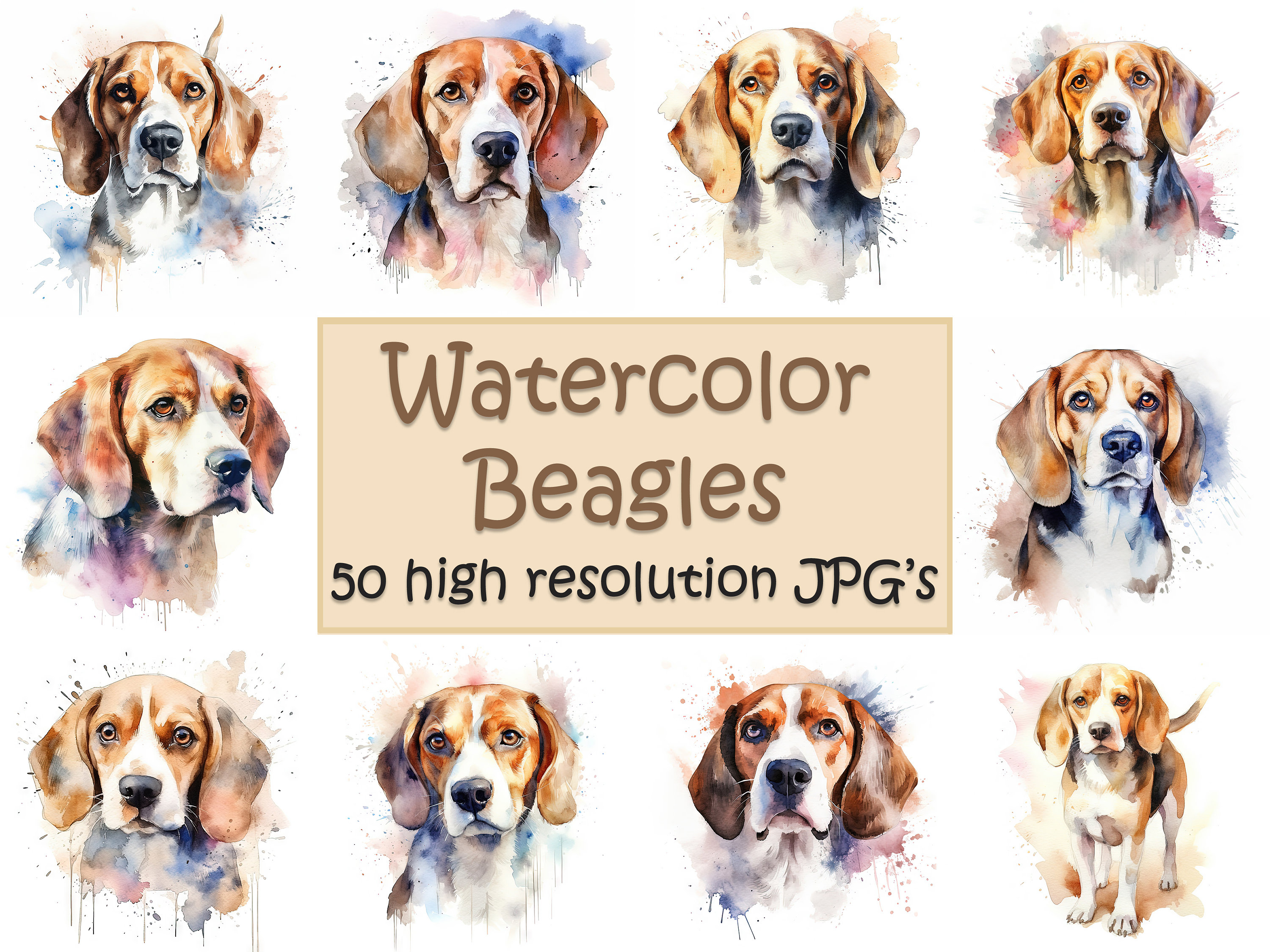 Watercolor Beagles 50 High Resolution Jpg's Beagle - Etsy